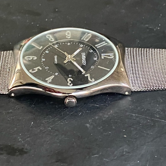Embassy | Accessories | Embassy Mens Watch Black Metal Mesh Band Large ...
